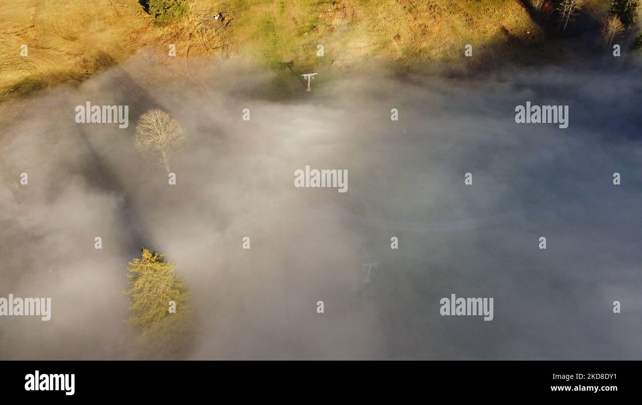 An aerial view of a natural landscape at fog Stock Photo - Alamy