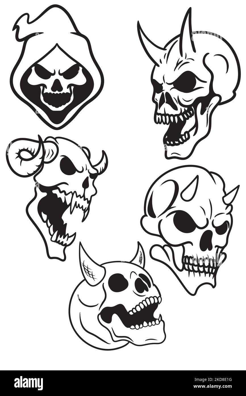 A vertical view of skulls on an isolated background Stock Vector Image ...