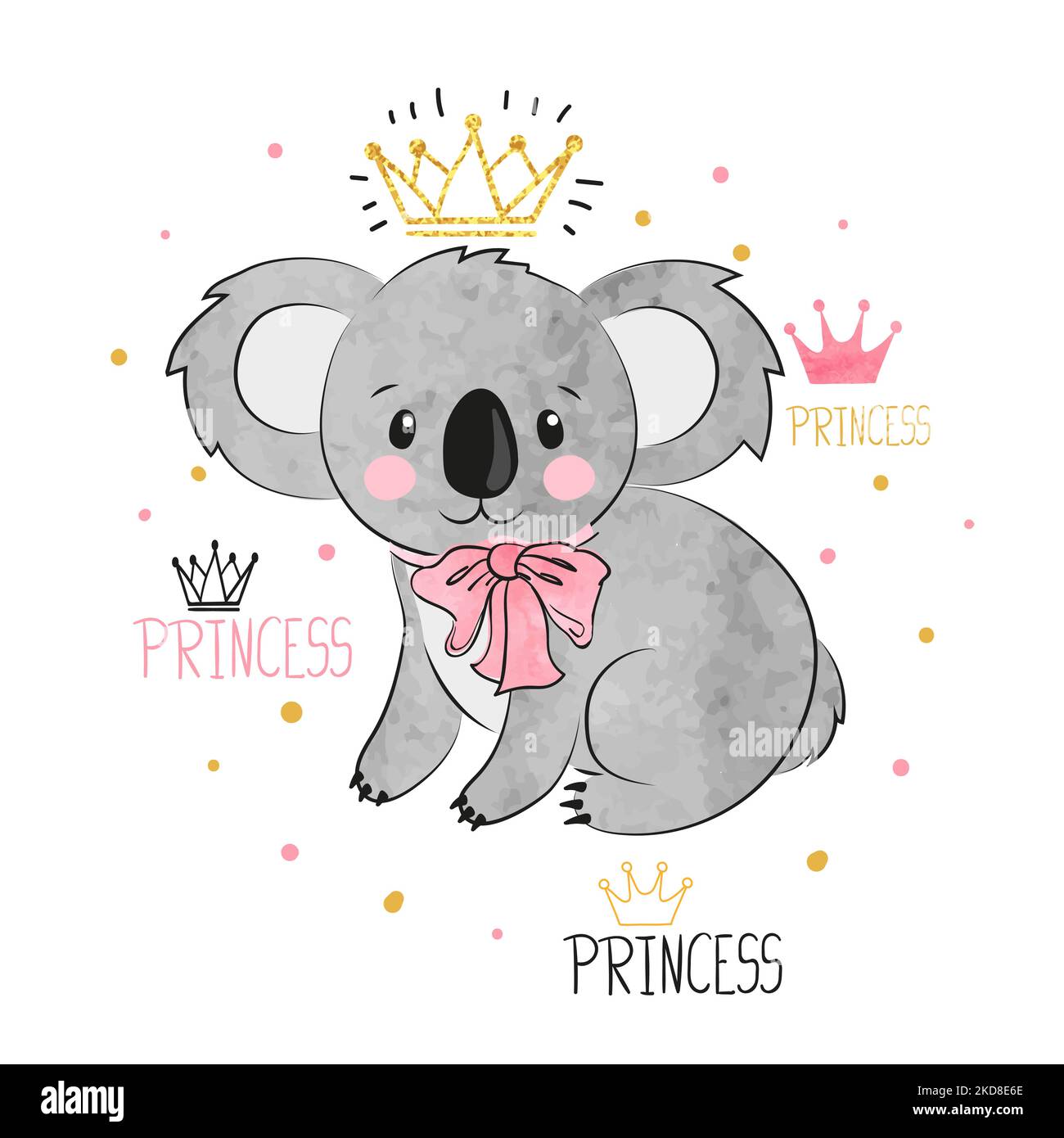 Cute little princess koala. Watercolor vector illustration for kids ...