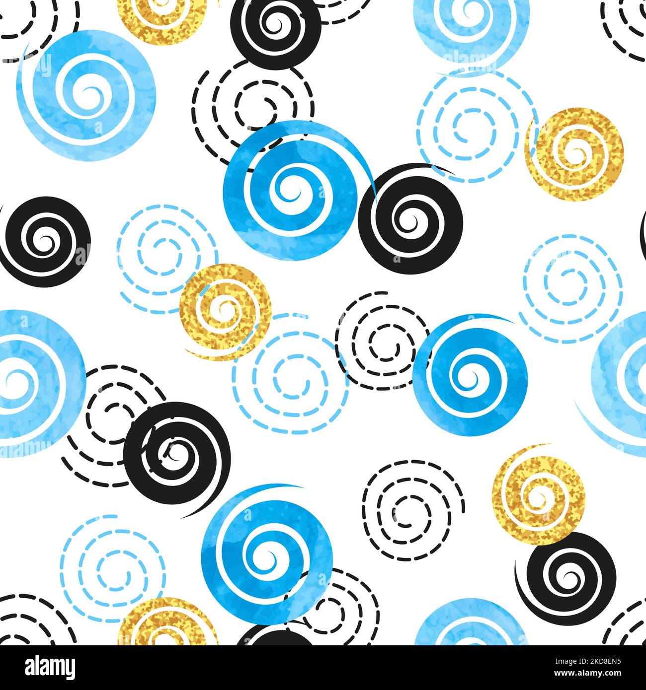 Seamless abstract pattern with blue, black and golden spirals Stock ...