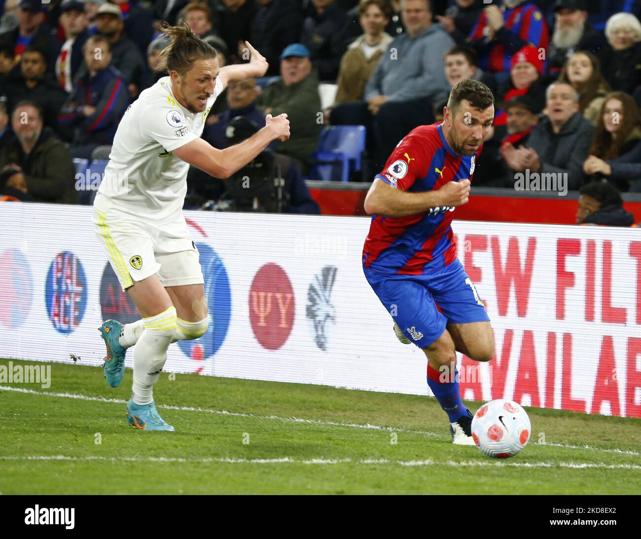 : L-R Luke Ayling of Leeds United and Crystal Palace's James McArthur ...