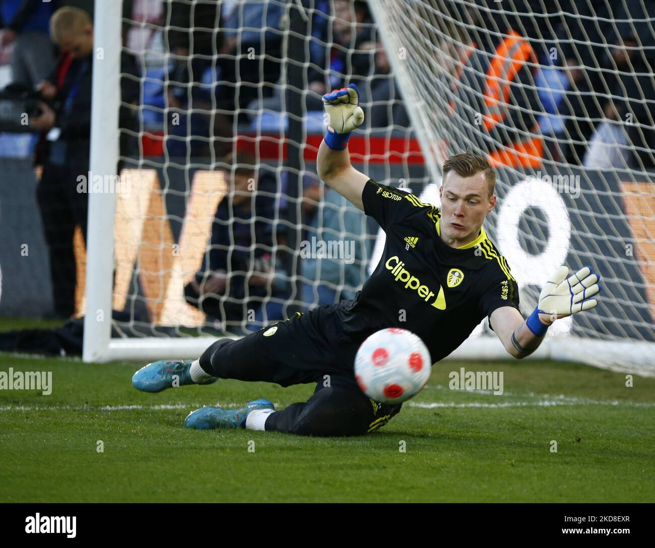 :Kristoffer Klaesson of Leeds United during the pre-match warm-up ...