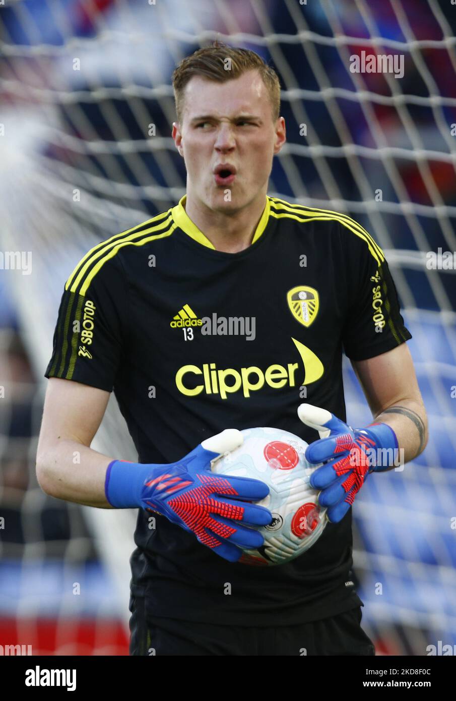 : Kristoffer Klaesson of Leeds United during the pre-match warm-up ...