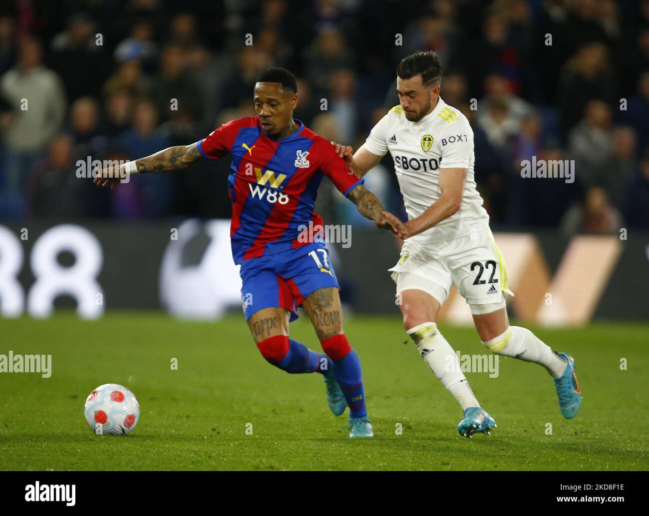 :L-R Crystal Palace's Nathaniel Clyne and Jack Harrison of Leeds United ...