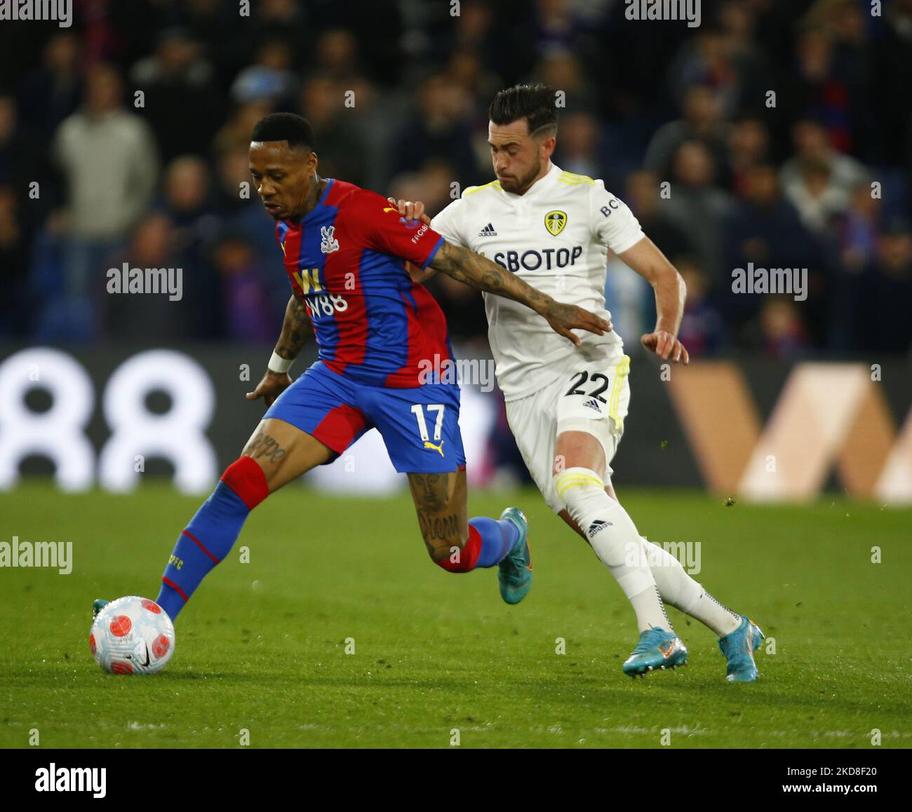 :L-R Crystal Palace's Nathaniel Clyne and Jack Harrison of Leeds United ...