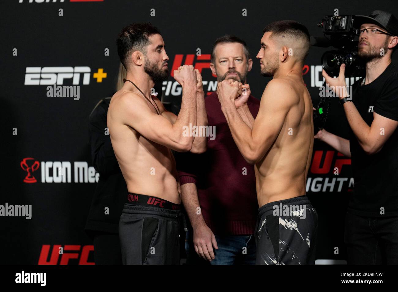 LAS VEGAS, NV - NOVEMBER 4: Liudvik Sholinian vs Johnny Munoz face-off following the official ...