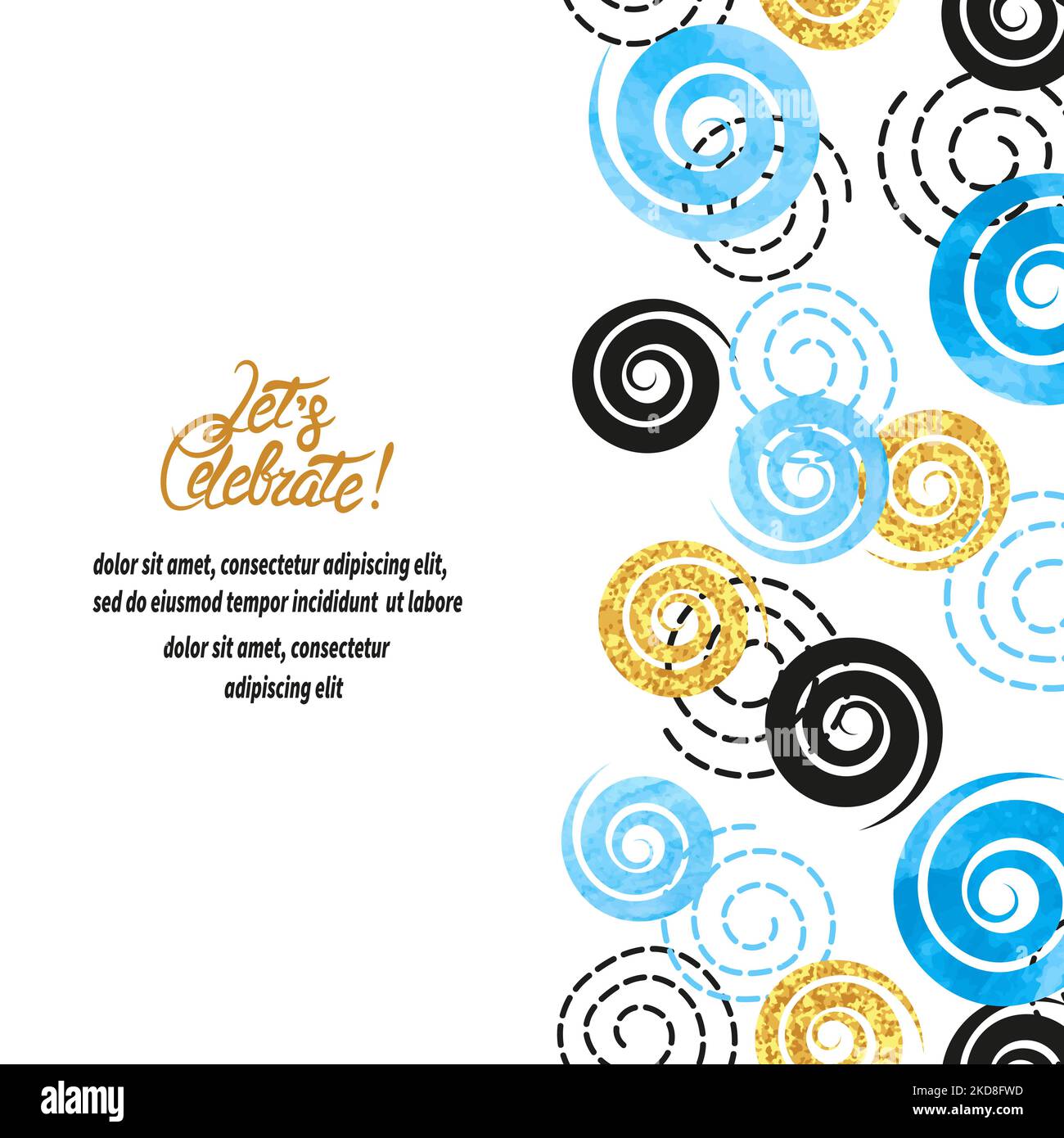 Abstract vector celebration background with blue watercolor spirals ...