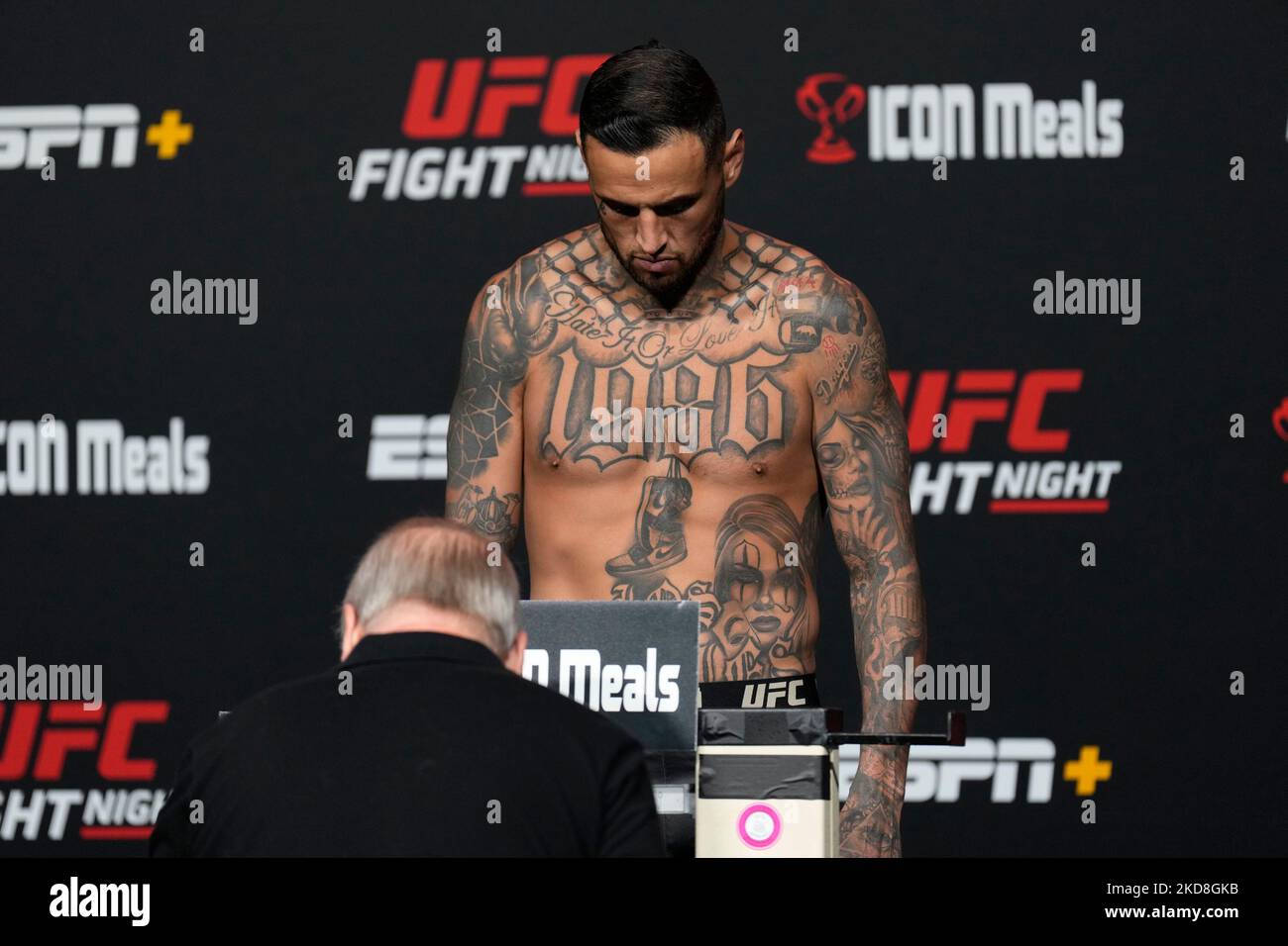 LAS VEGAS, NV - NOVEMBER 4: Daniel Rodriguez steps on the scale for the ...