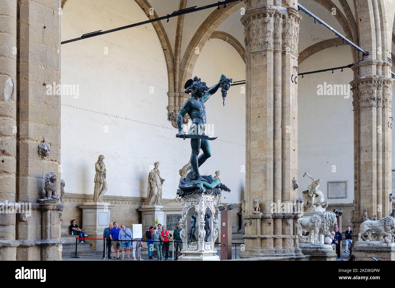 Florence, Italy; October 28, 2022: Bronze statue of Perseus with the ...