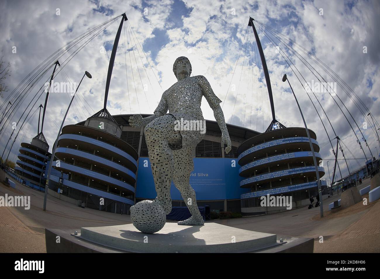 Statue of David Silva outside the stadium before the UEFA Champions ...