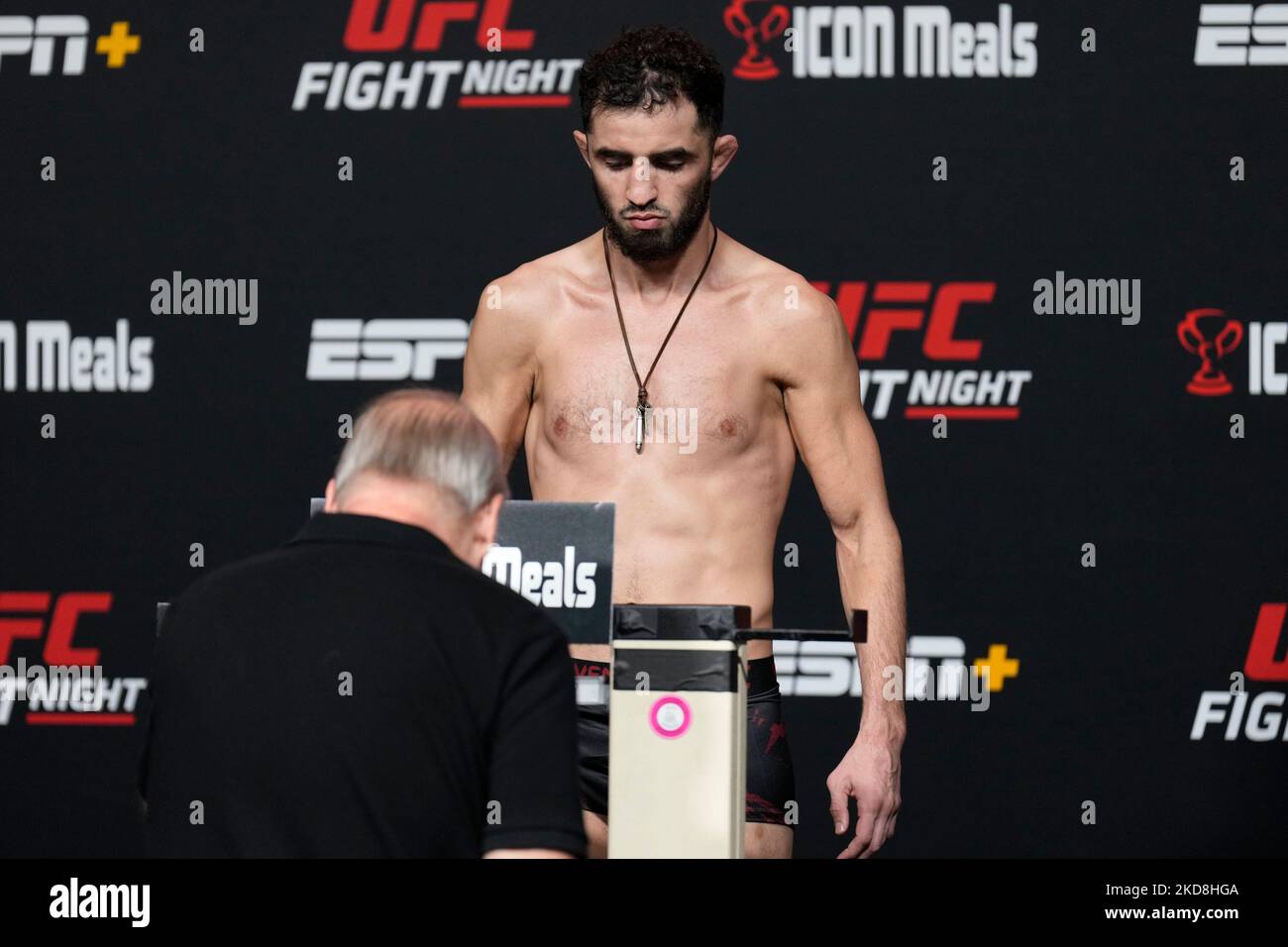 LAS VEGAS, NV - NOVEMBER 4: Liudvik Sholinian steps on the scale for ...