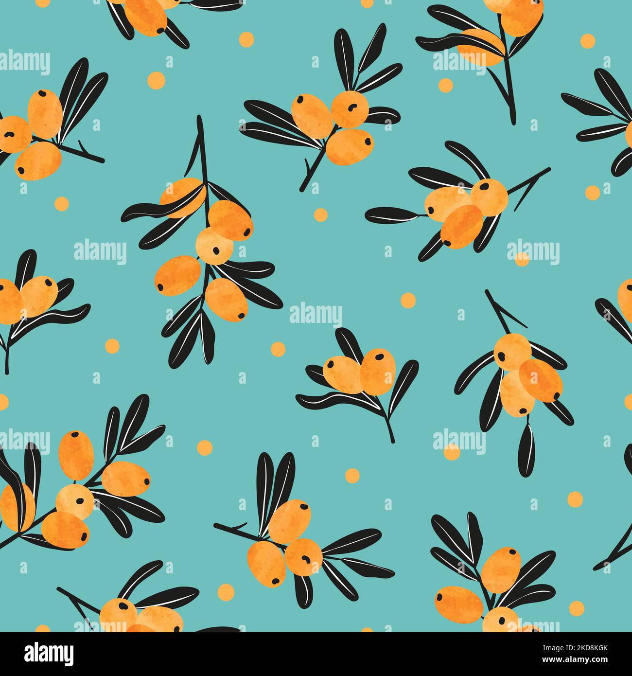 Seamless sea buckthorn pattern. Vector illustration of orange berries ...
