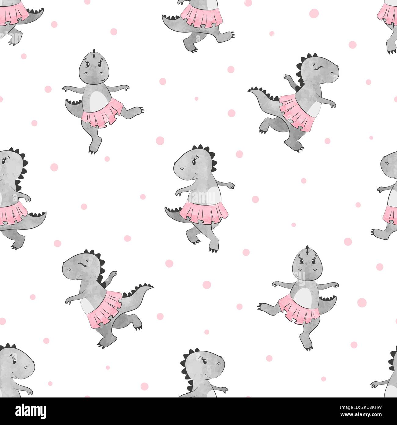 Cartoon Dino ballerina pattern for kids design. Vector dinosaur girl ...