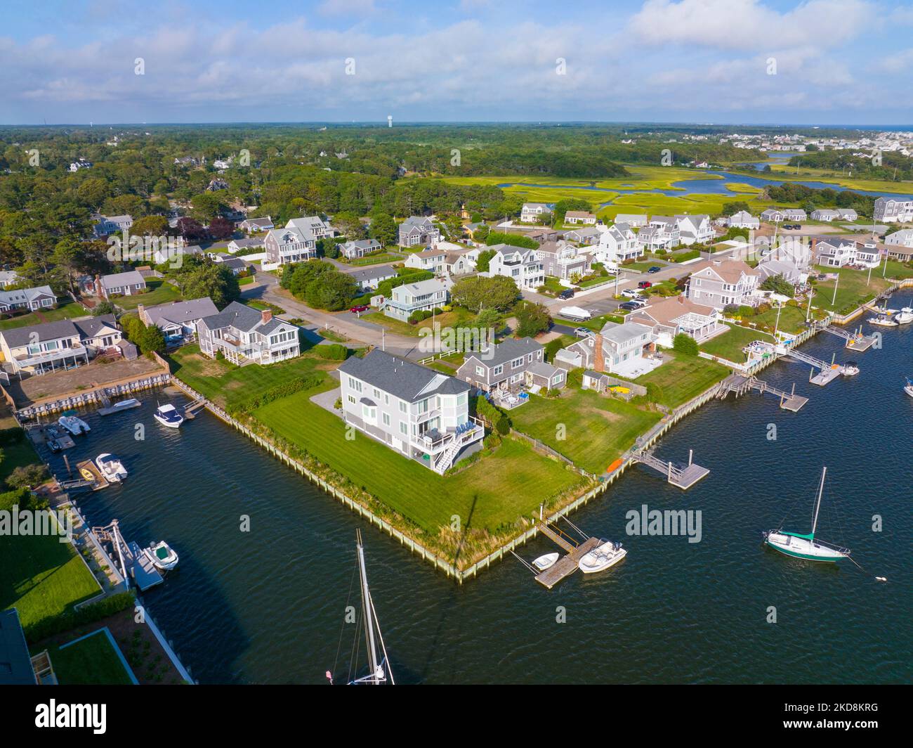 Historic waterfront house aerial view at Bass River mouth near West ...