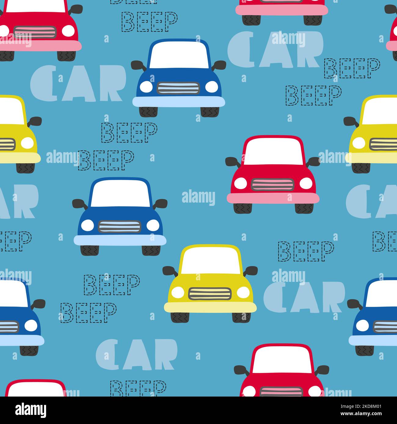 Seamless cartoon cars pattern. Vector transport auto background for ...
