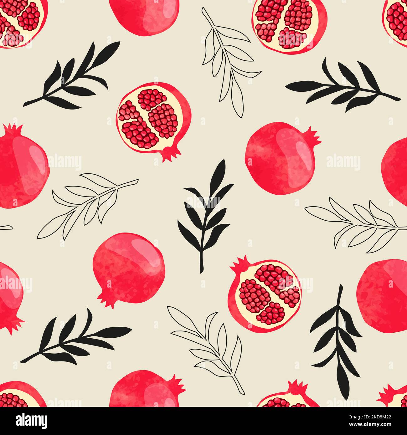 Seamless pomegranate pattern. Vector watercolor illustration with ...