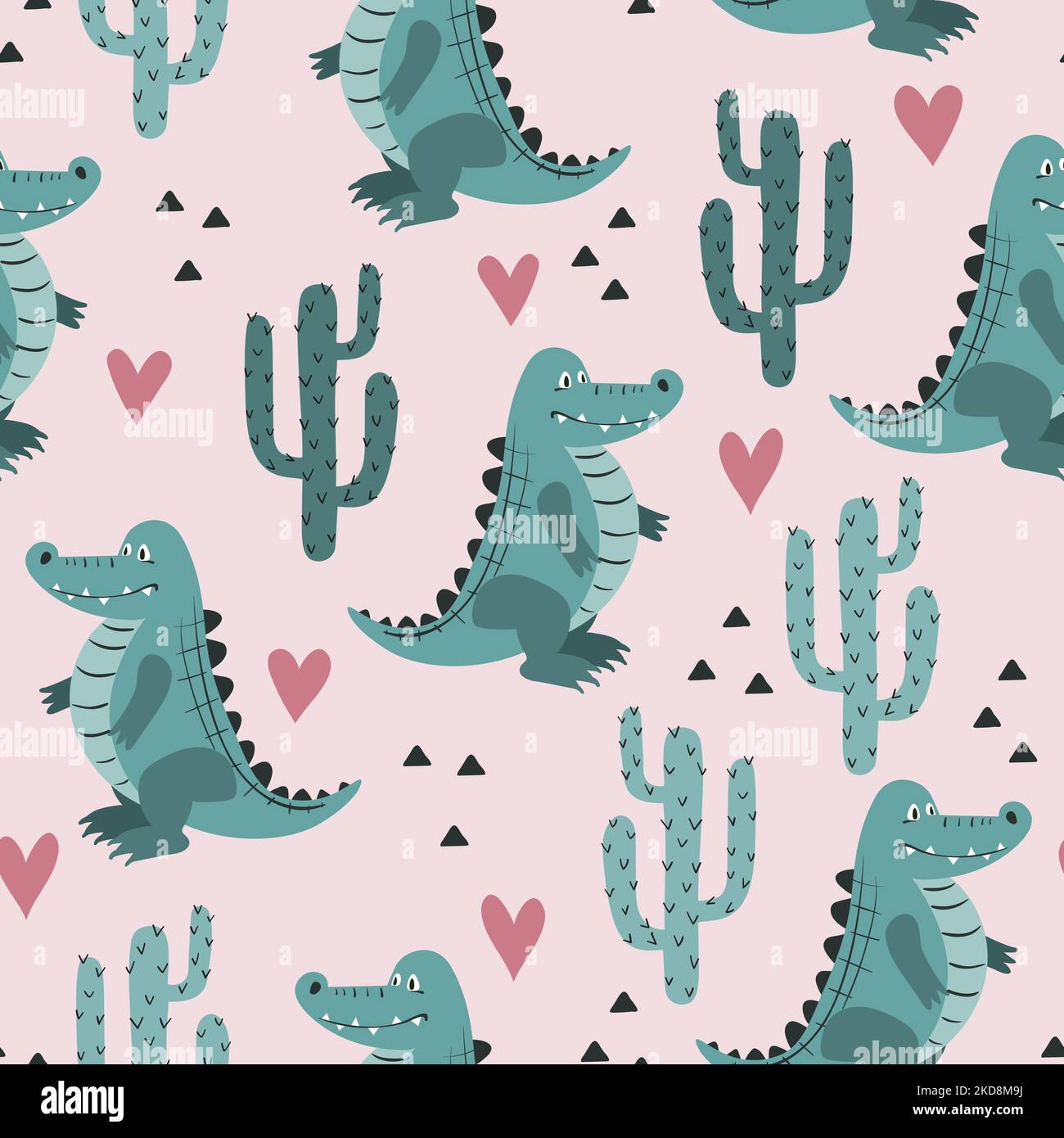 Seamless cute Crocodile pattern. Vector background with alligator and ...