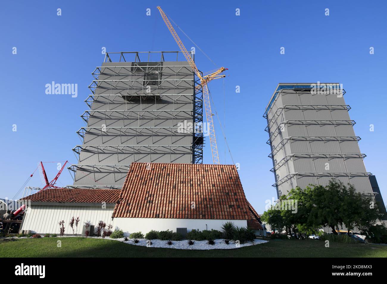 The enormous new wide bay is seen under construction at SpaceX's South ...