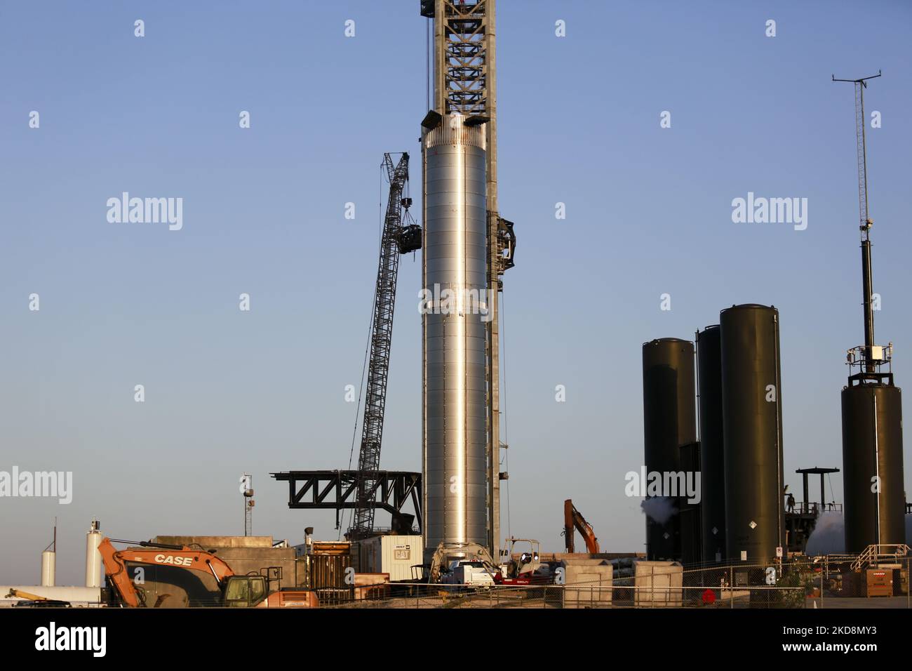A Super Heavy Booster prototype sits at the South Texas launch site in ...