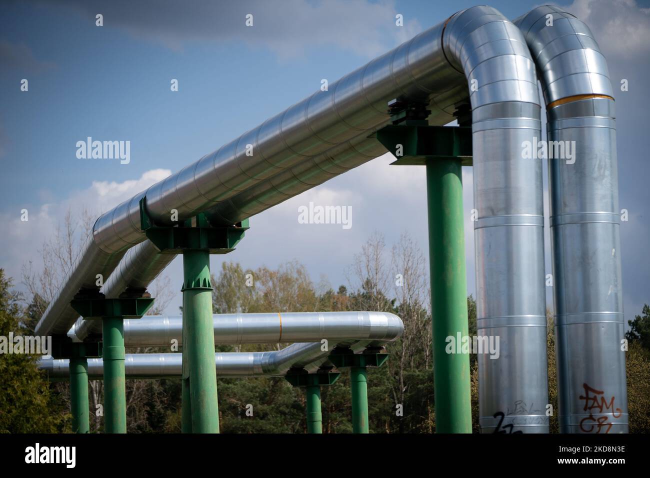 District heating pipeline in Karczew, outside Warsaw, Poland on April ...