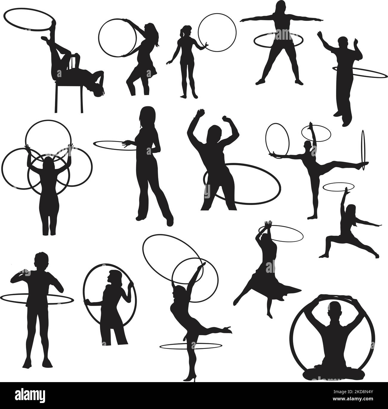 A pack of icons with people doing rhythmic gymnastics with hoop ...