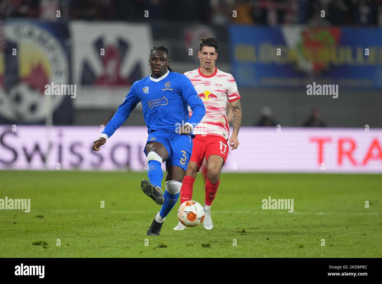 Calvin Bassey of Rangers FC controls the ball during RB Leipzig against ...