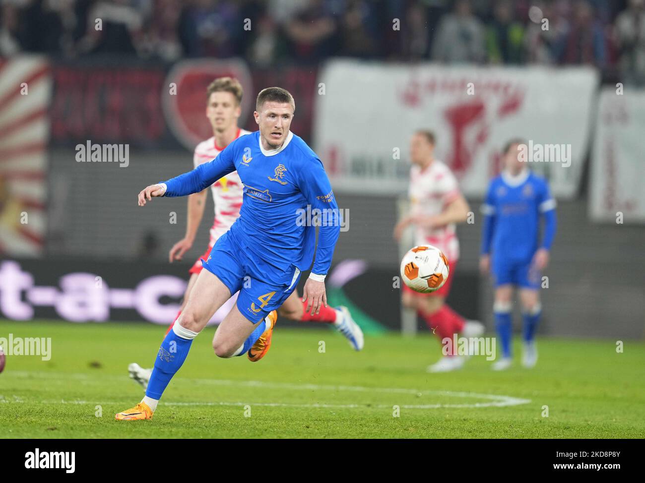 John Lundstram of Rangers FC controls the ball during RB Leipzig ...