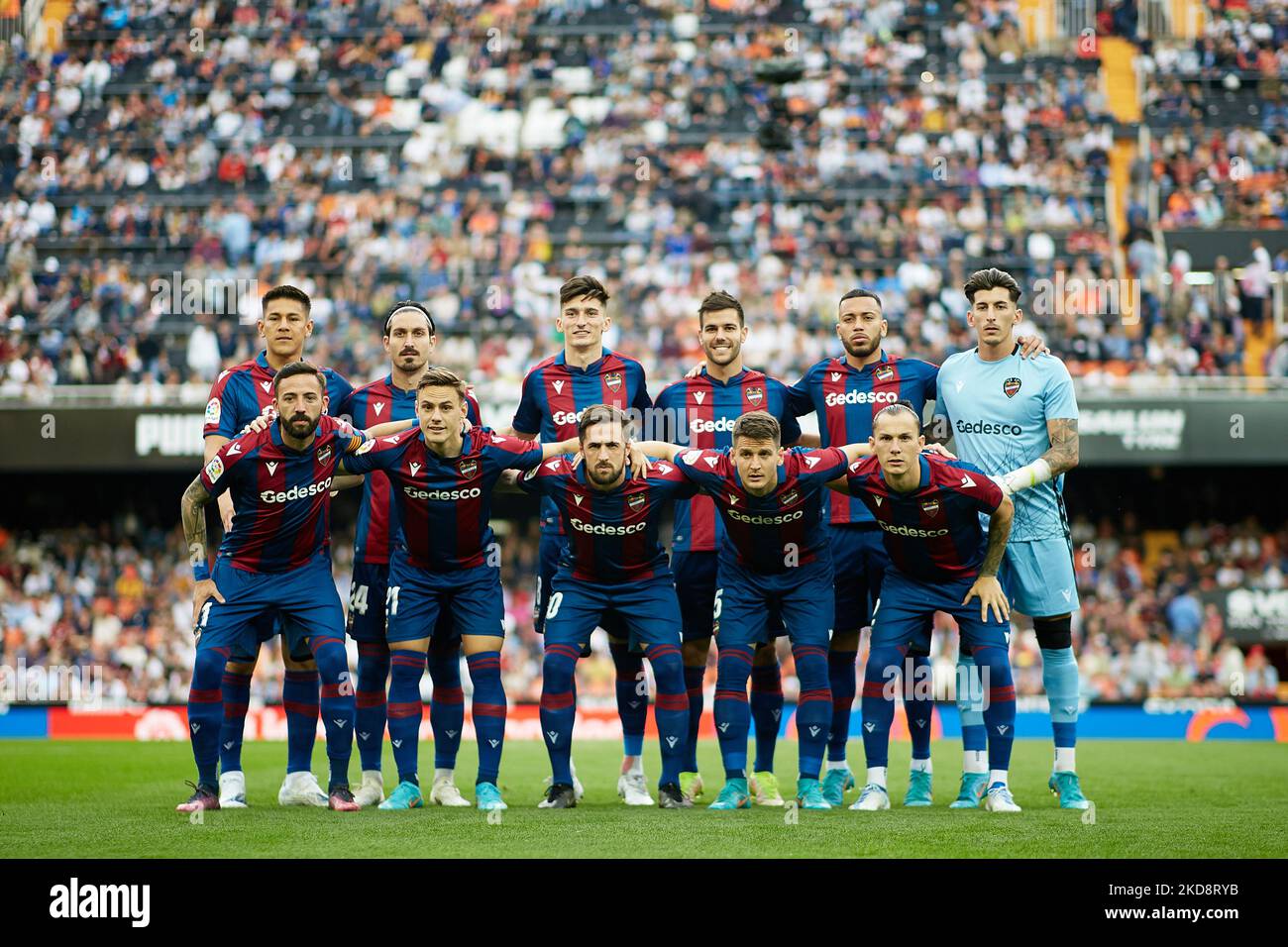 Levante UD players line up for a team photo prior to the La Liga ...