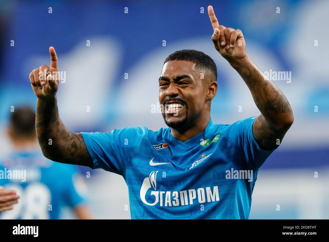 Malcom of Zenit St. Petersburg celebrates his goal during the Russian Premier League match between FC Zenit Saint Petersburg and FC Lokomotiv Moscow on April 30 2022 at Gazprom Arena in Saint