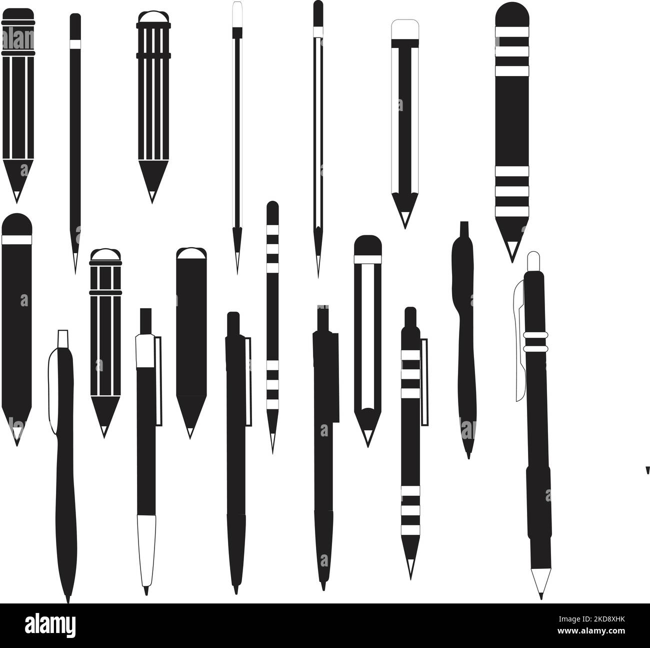 A vector illustration of a set of pens and pencils Stock Vector Image ...
