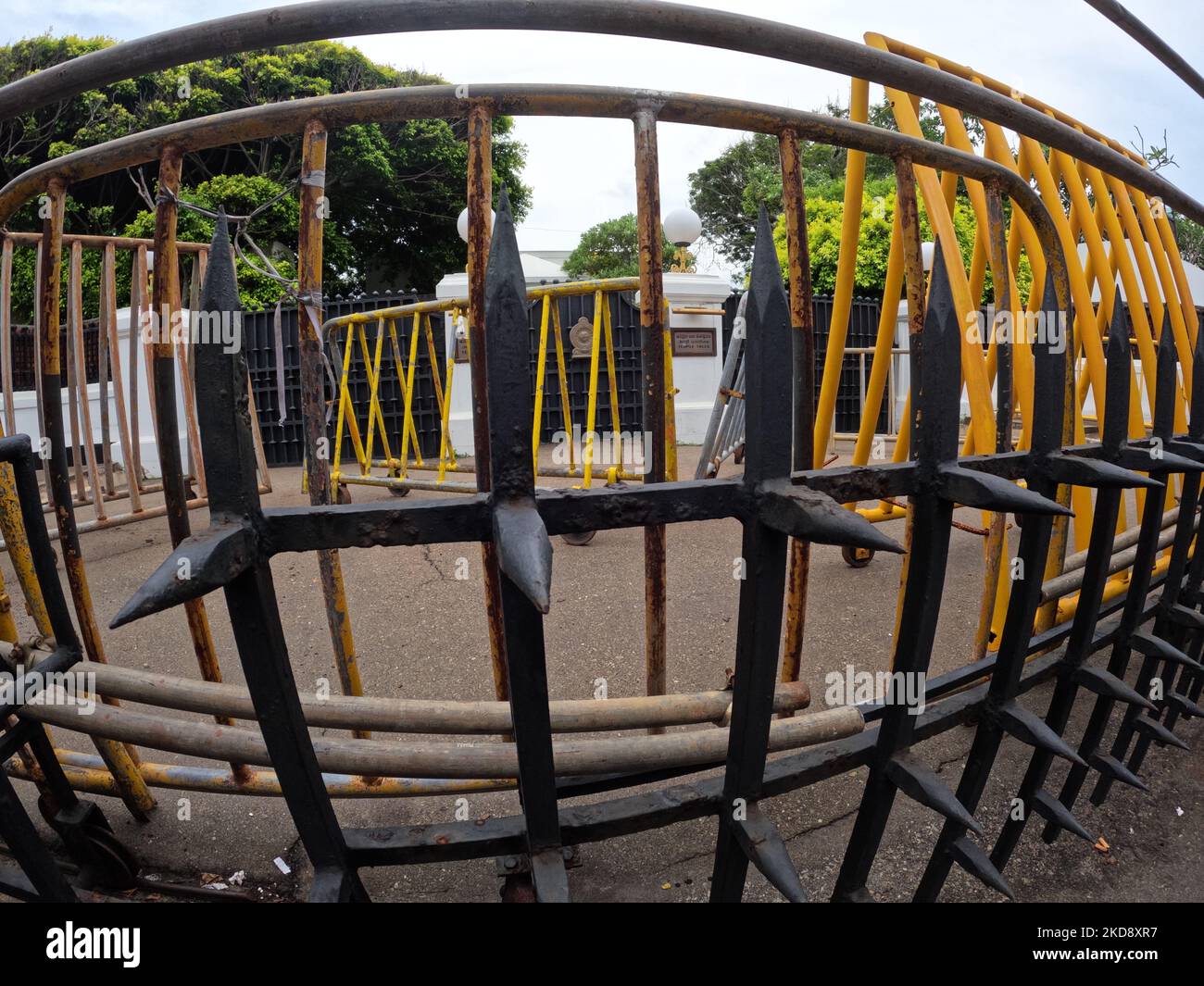 Barricades block the main entrance to prime minister, Mahinda Rajapaksa ...