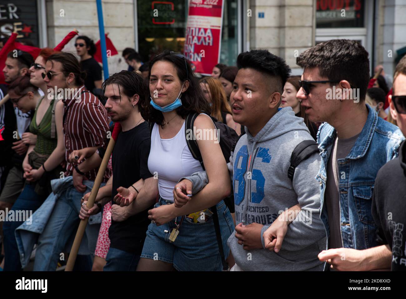 Protesters at the International Workers' Day demonstration in Athens ...