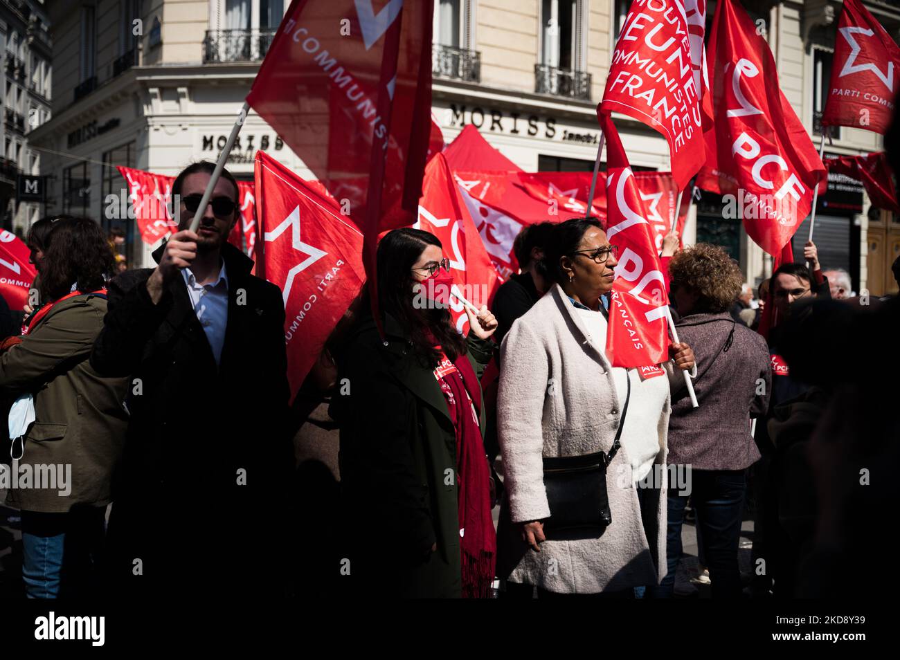 Activists of the French Communist Party (PCF) hold a stand during the ...