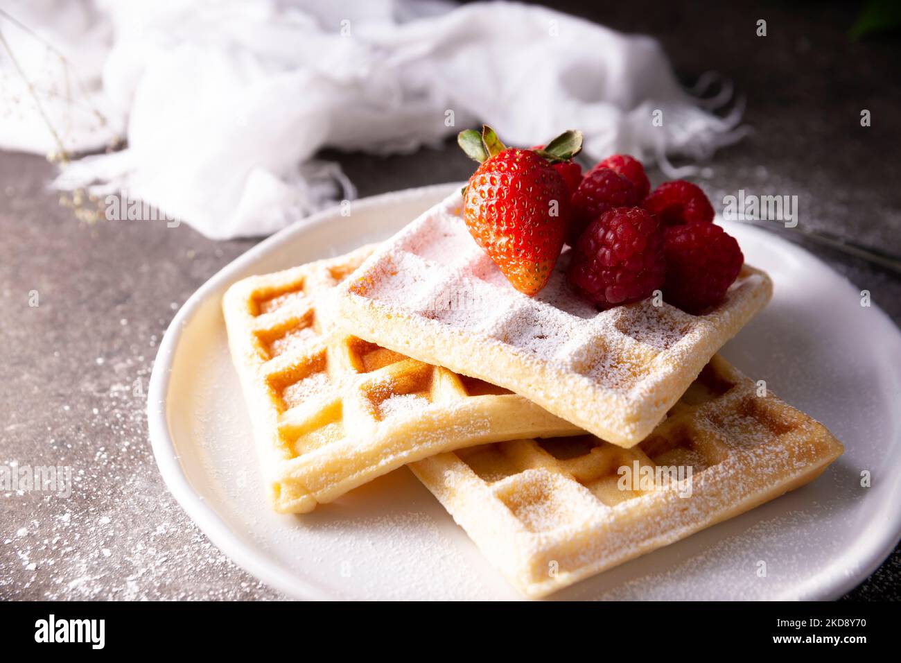 Belgian waffles strawberry on plate hi-res stock photography and images ...