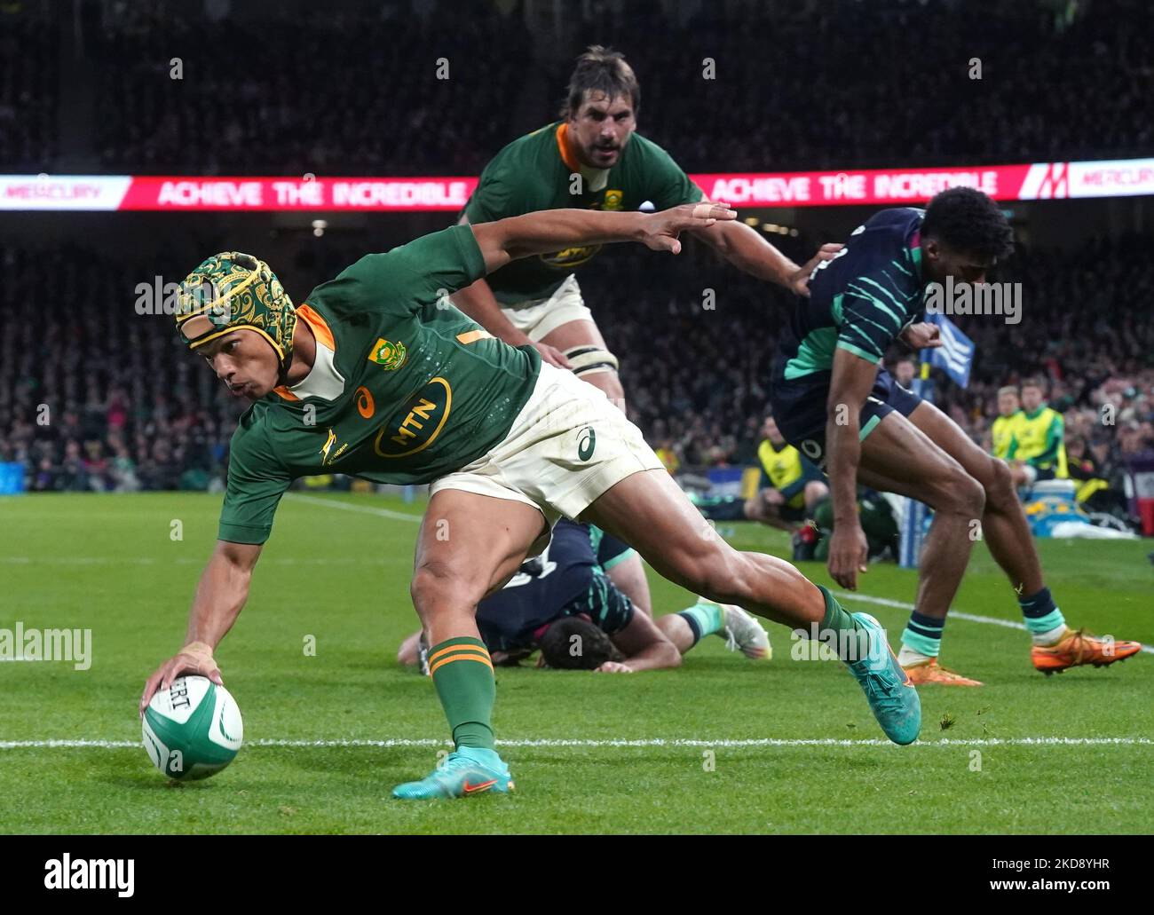 South Africa's Kurt-Lee Arendse scores their side's second try of the ...