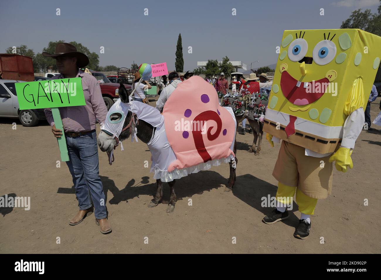 In the center, a donkey characterized as a snail from the SpongeBob ...