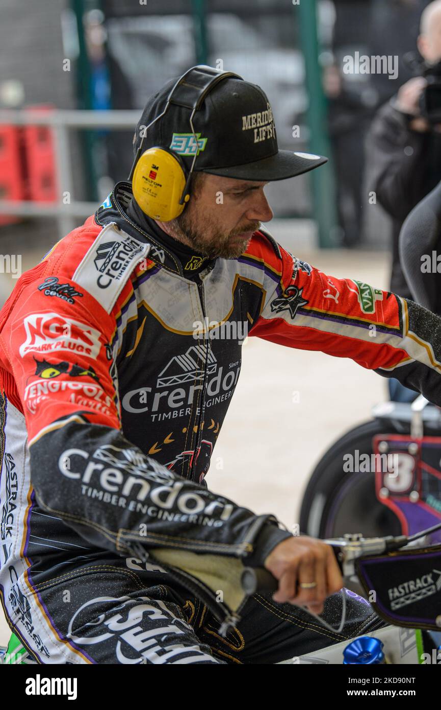 Hans Andersen warms up his bike during the SGB Premiership match ...