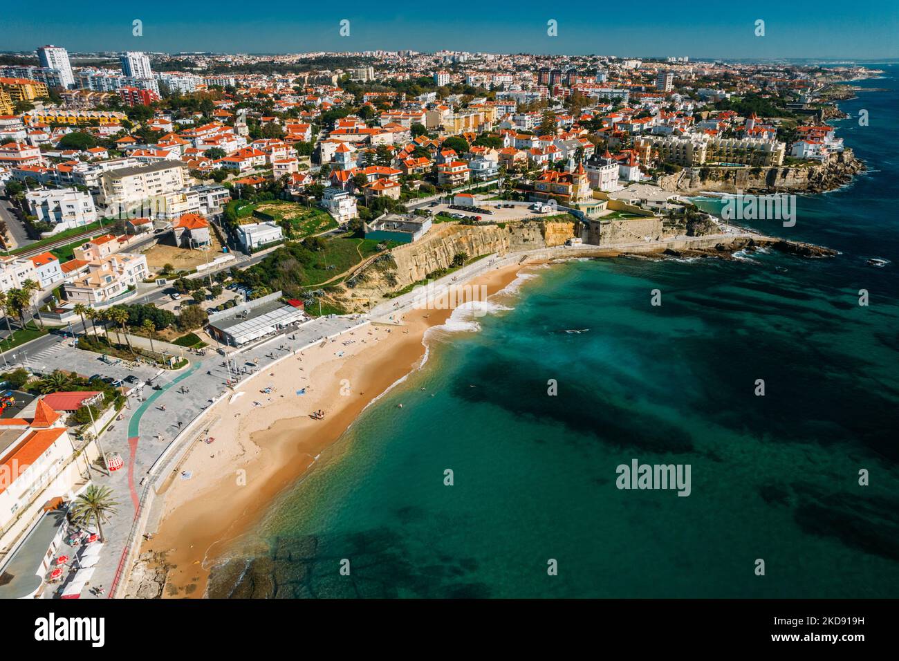 Aerial view of pedestrian promenade in Estoril with Poca Beach visible ...