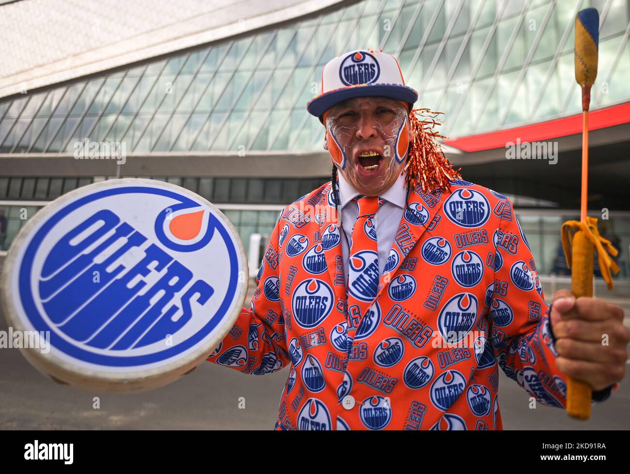 An Oilers fan seen in front of Rogers Place Arena. Hundreds of Edmonton ...
