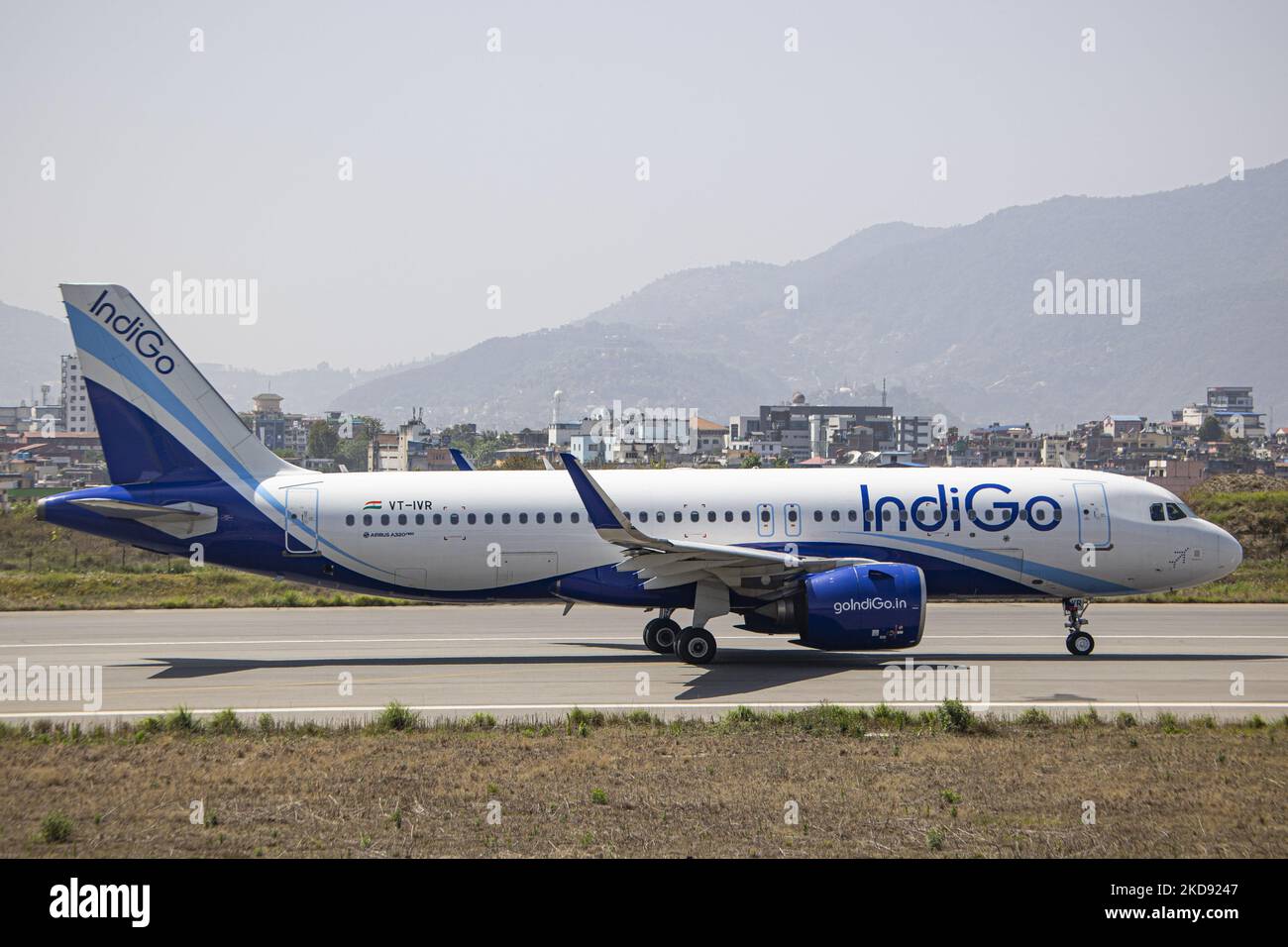 Indigo Airbus A320neo aircraft as seen on the runway and taxiway taxiing for departure at ...