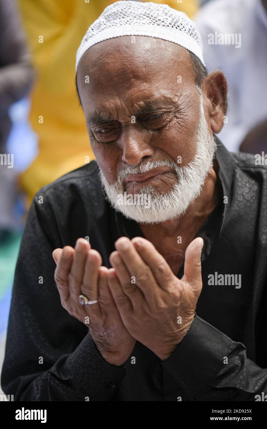 A Muslim devotee crying during offer prayer at a Eadgah to start the ...