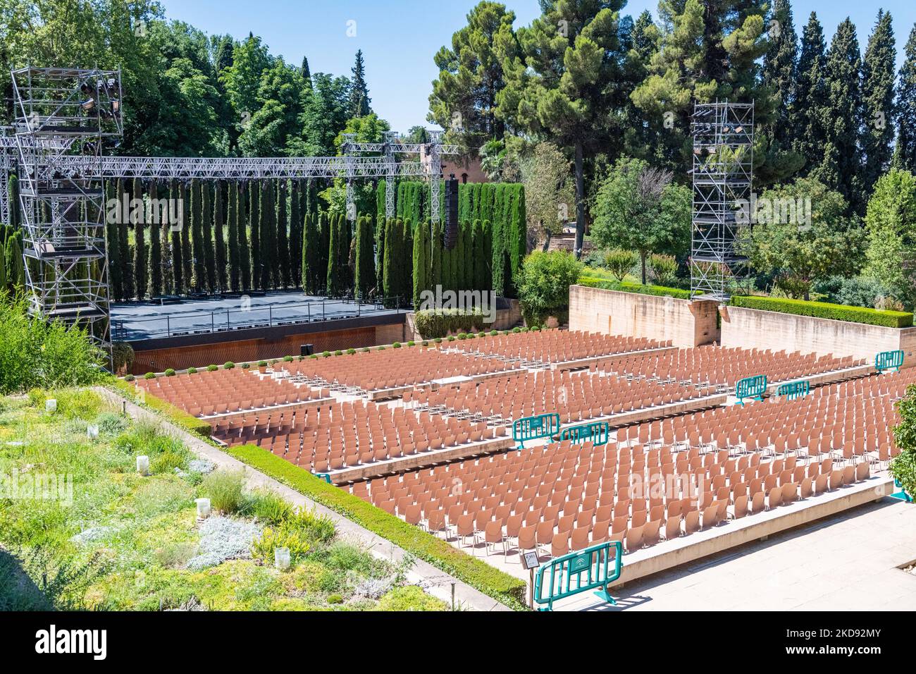 An outdoors stage/theatre with at Alhambra Palace in Granada, Spain ...