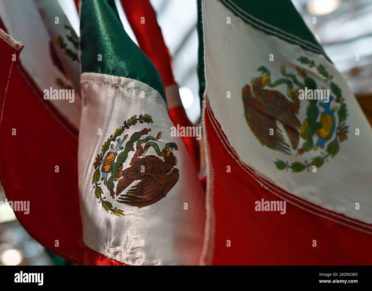 Mexican flags inside a store with souvenirs at the Terminal 2 of Cancun ...