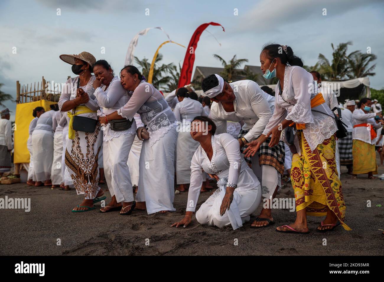 Balinese Hindus woman in a state of trance, dances as she attend the ...