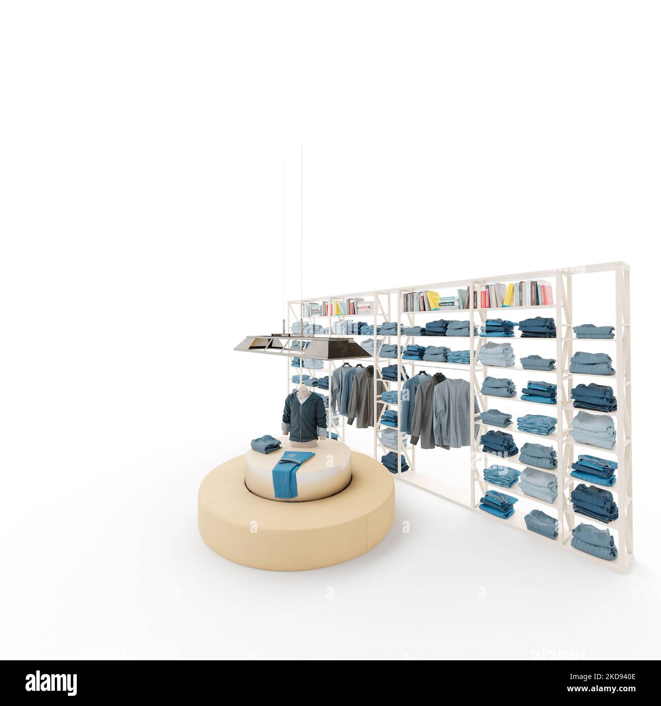 A 3d rendering of a closet with clothes in it against a white ...