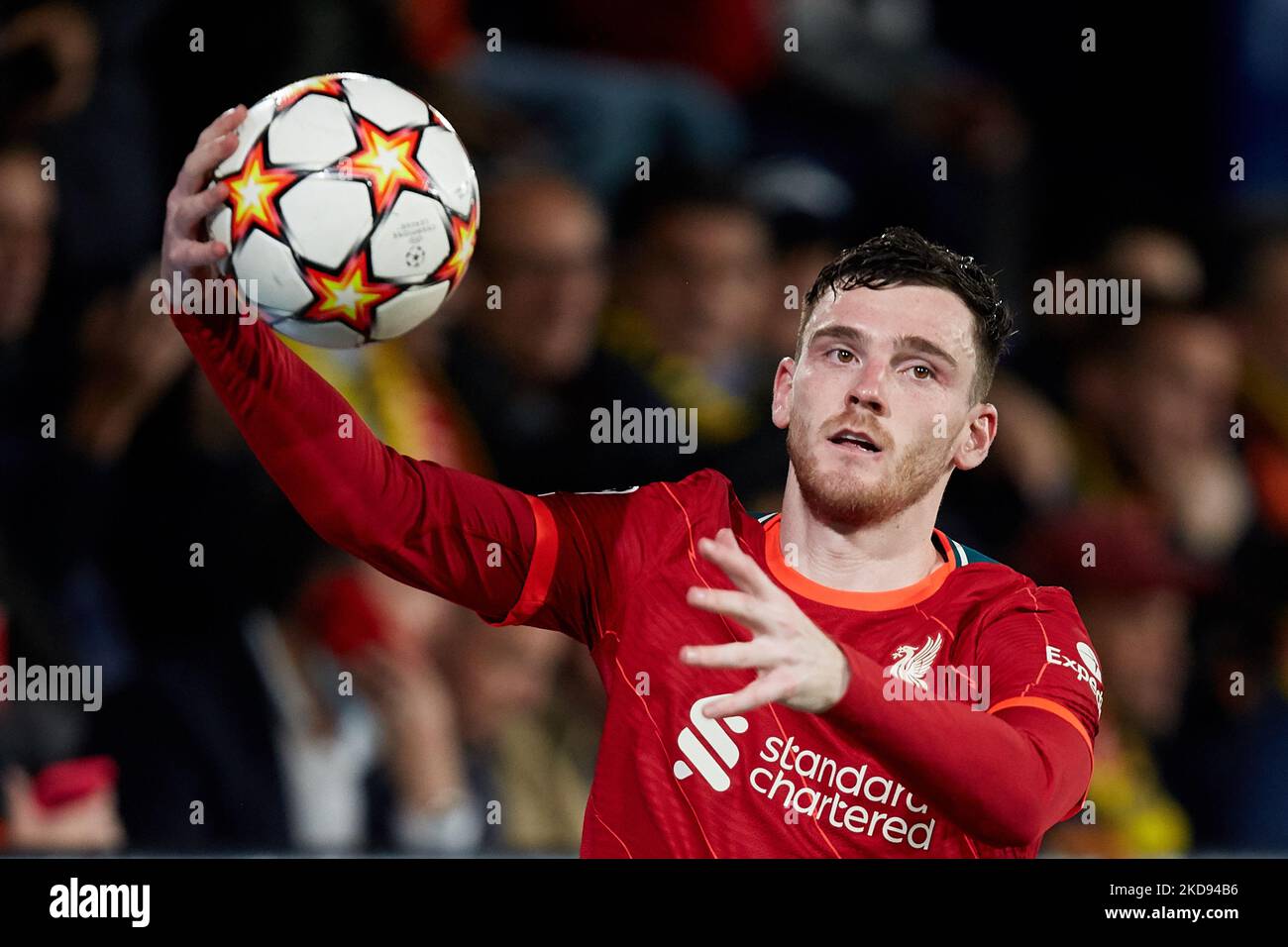 Andy Robertson of Liverpool FC holds the ball during the UEFA Champions ...