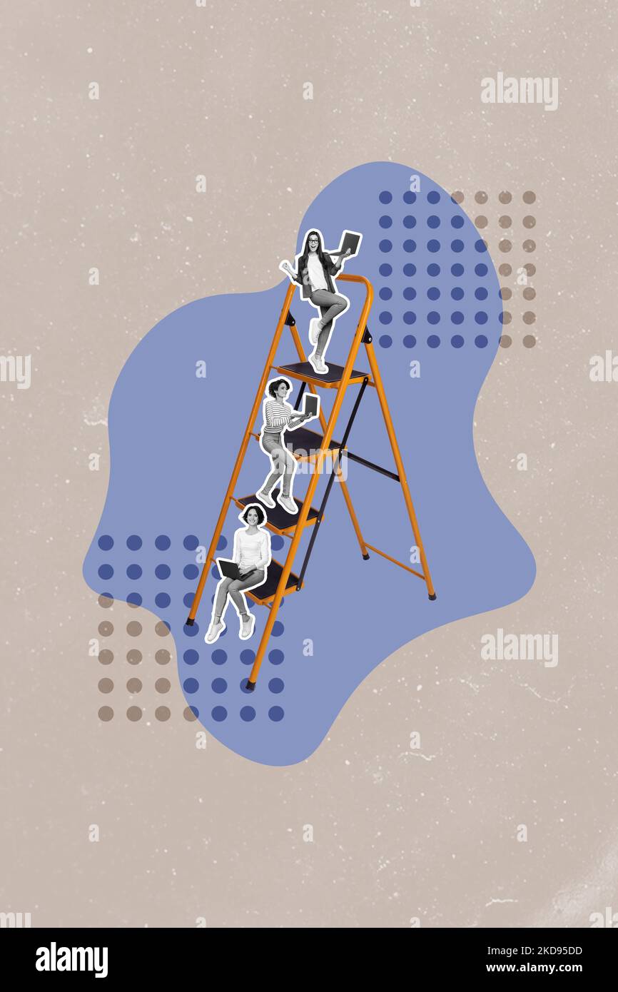 Vertical collage picture of little business girls black white gamma ...