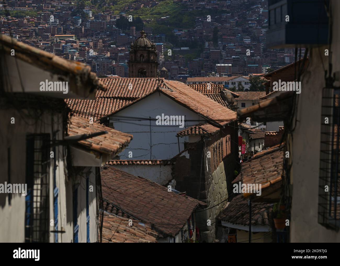 View of the center of Cusco seen from the old Cusco San Blas district ...