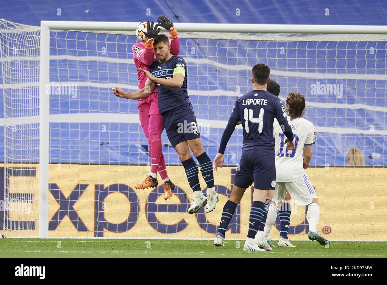 Ederson of Manchester City and Kyle Walker in action during the UEFA ...