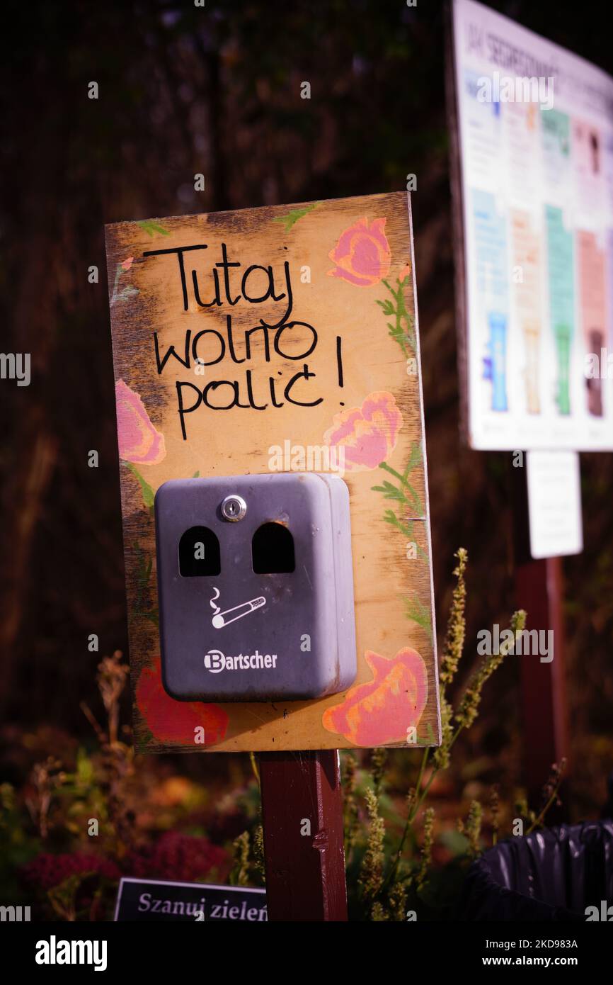 A Bartscher brand waste box for cigarette smokers in the Ciutadella ...